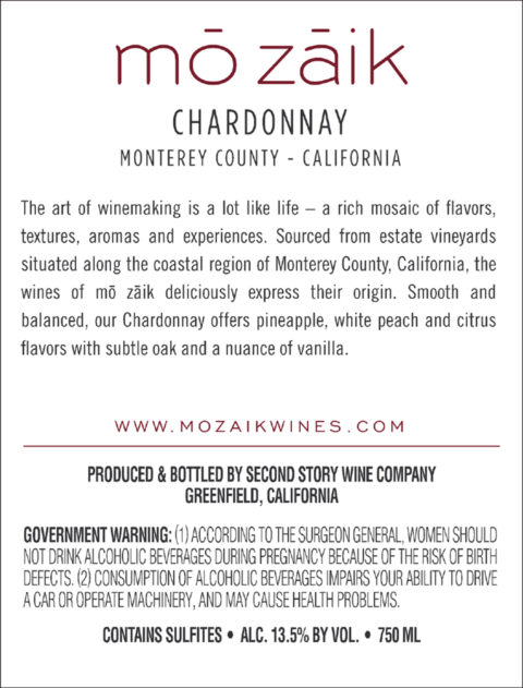 Mozaik 2018 Chardonnay Back Label | SFW Media