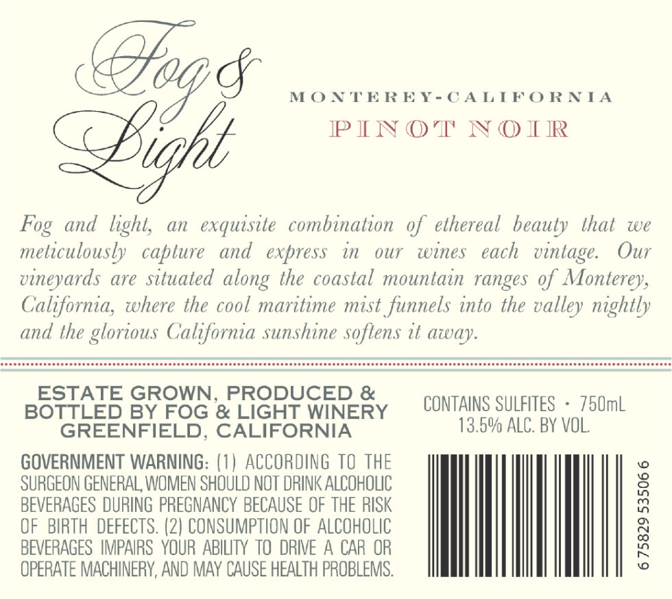 Fog & Light 2020 Pinot Noir back label -high res | SFW Media