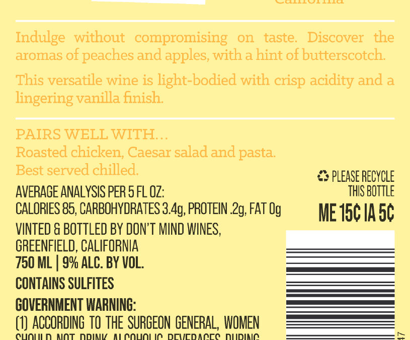 Don't Mind 2021 Chardonnay back label -high res | SFW Media