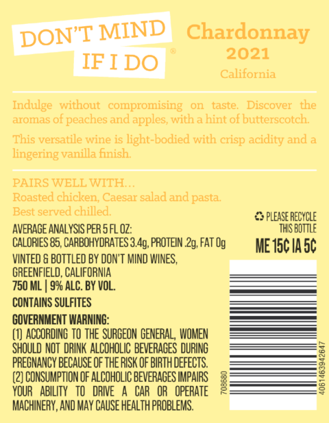 Don't Mind 2021 Chardonnay back label -transp | SFW Media